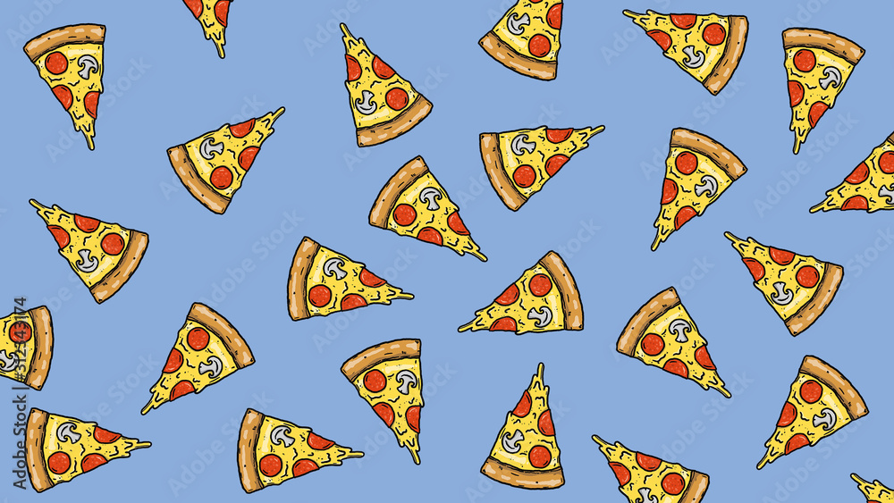 Cartoon pizza slices hand draw illustration texture pattern background ...