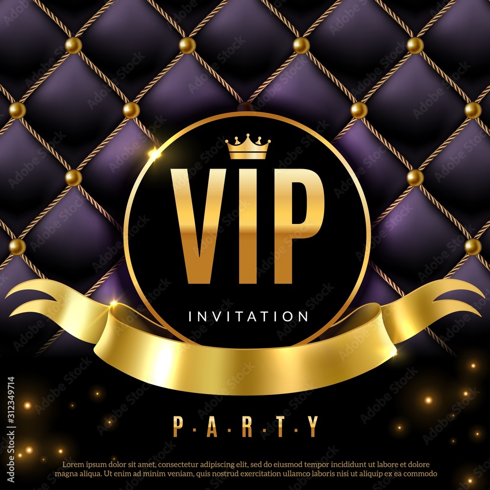 VIP. Luxury invitation coupon certificate with golden letters ...