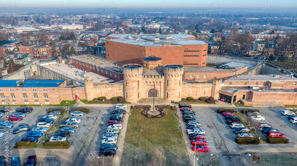 Lancaster County Prison, aerial view of historic jail in Pennsylvania ...