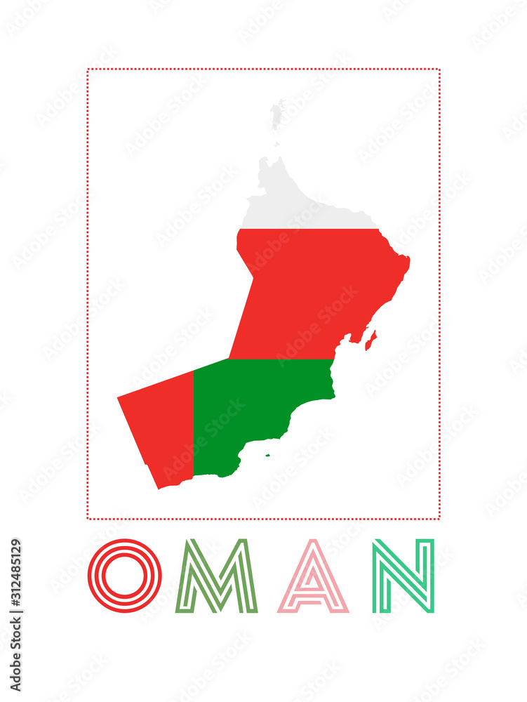 Vector de Stock Oman Logo. Map of Oman with country name and flag ...