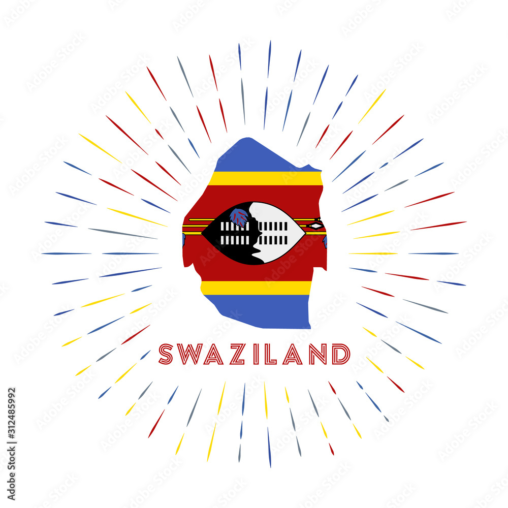 Swaziland sunburst badge. The country sign with a map of Swaziland with ...