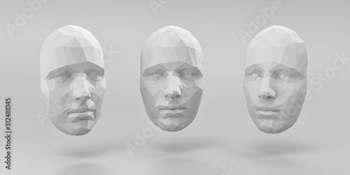 creative male or female face concept polygon surface mesh in 3 ...