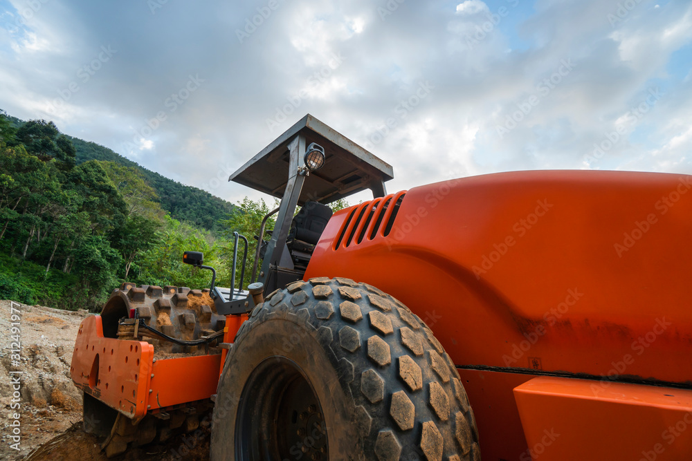 Soil compactor with vibratory padfoot drum. Heavy duty machinery ...