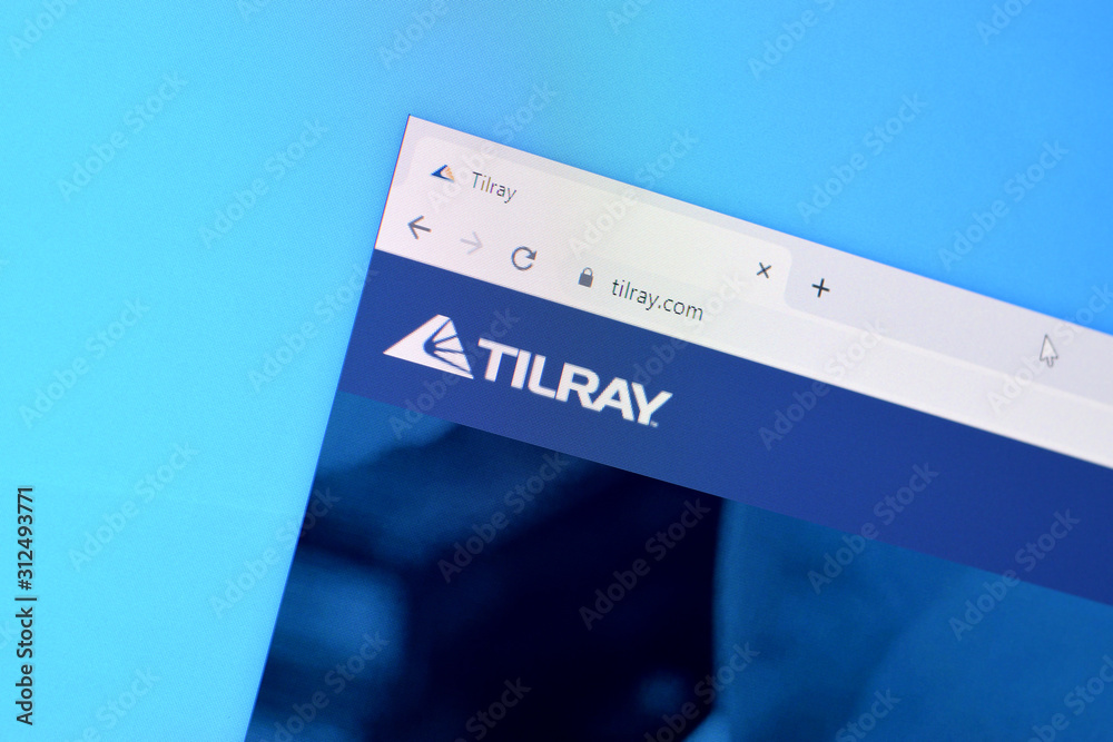 Homepage of tilray website on the display of PC, url - tilray.com ...