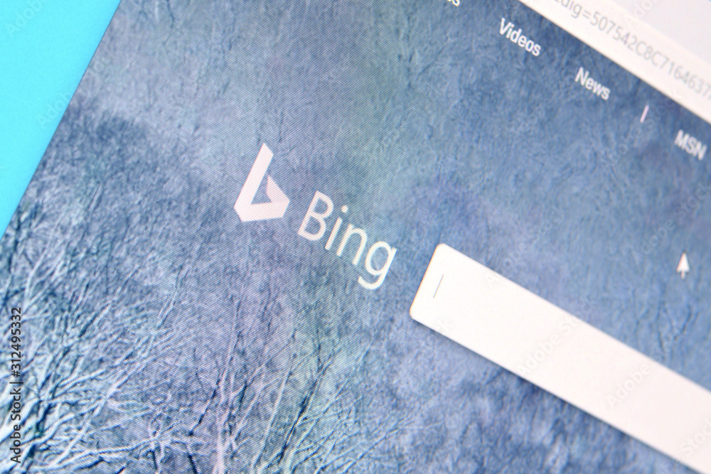 Homepage of bing website on the display of PC, url - bing.com. Stock ...