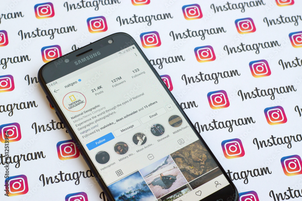 National Geographic official instagram account on smartphone screen on ...