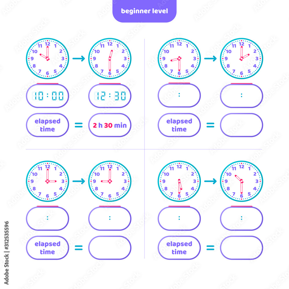 Elapsed time and Telling time worksheet for kids. Understanding the ...
