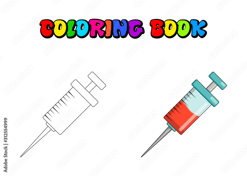 Syringe for injection Coloring book for children, Cartoon Medical ...