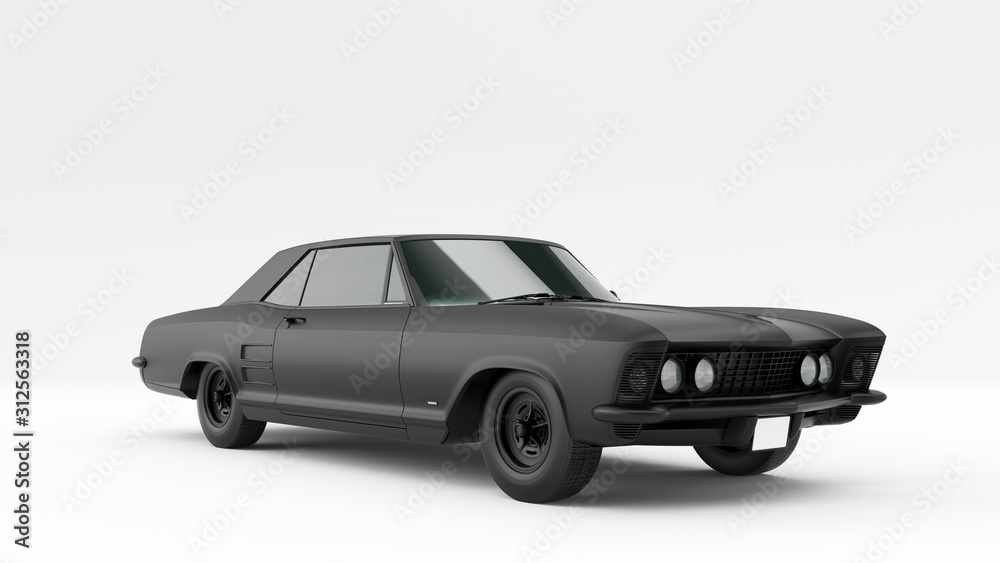 Powerful Matte Black Gangster Luxury 1960's Style Car 3d illustration ...