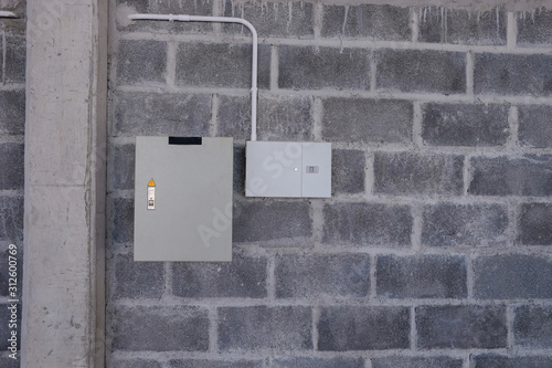 Electrical control box on the wall. Electric control panel power supply ...