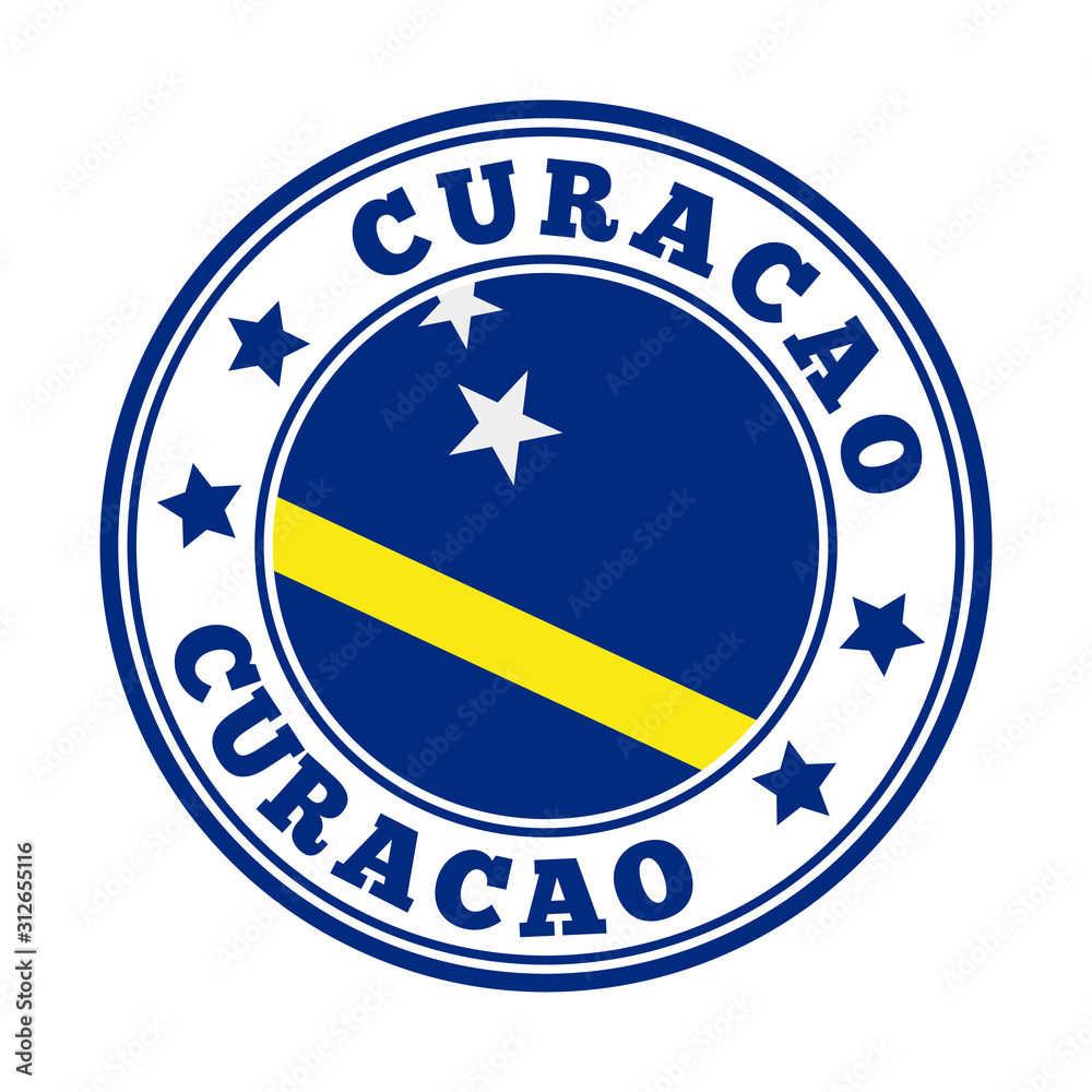 Curacao sign with flag in a round logo. Vector illustration of the ...
