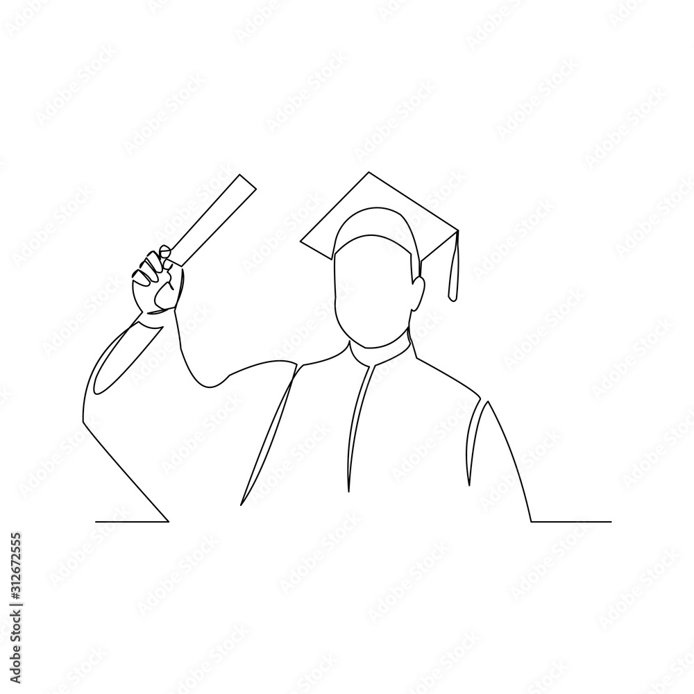 continuous line drawing of graduation man wear toga hat vector ...