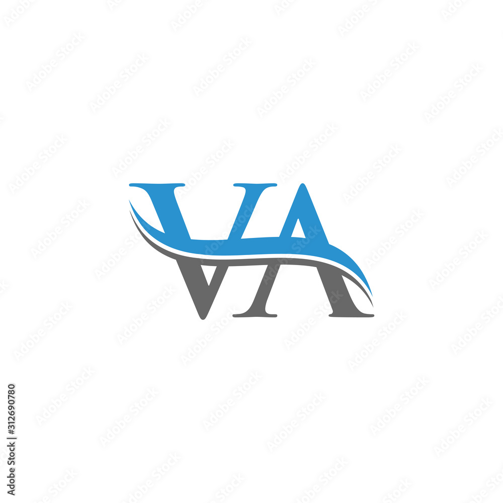 Initial VA Letter Linked Logo. Creative Letter VA Logo Vector With Blue ...