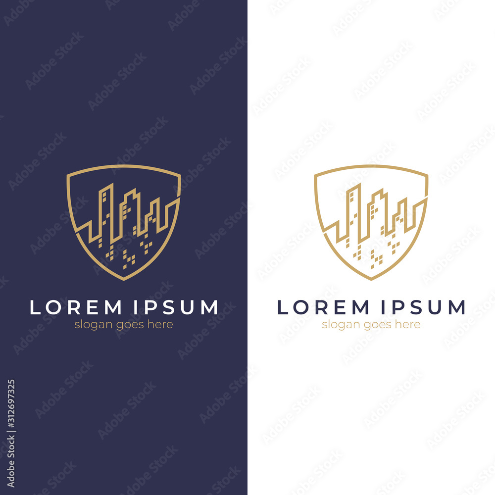 Building Shield Protection Logo. Flat Line Art Style. Modern Design ...