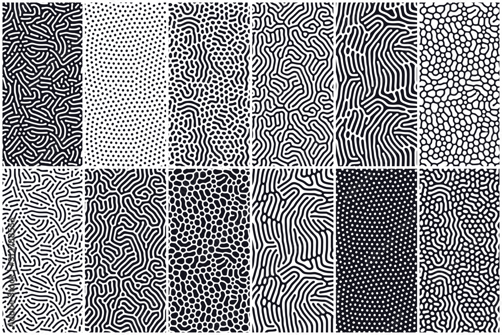 Set of organic seamless patterns with rounded lines, drips. Diffusion ...