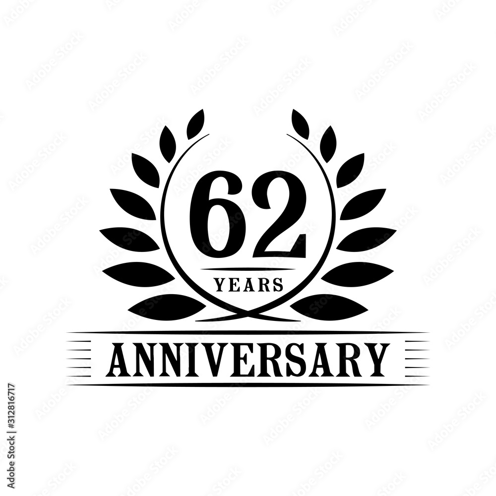 62 years logo design template. Sixty second anniversary vector and ...