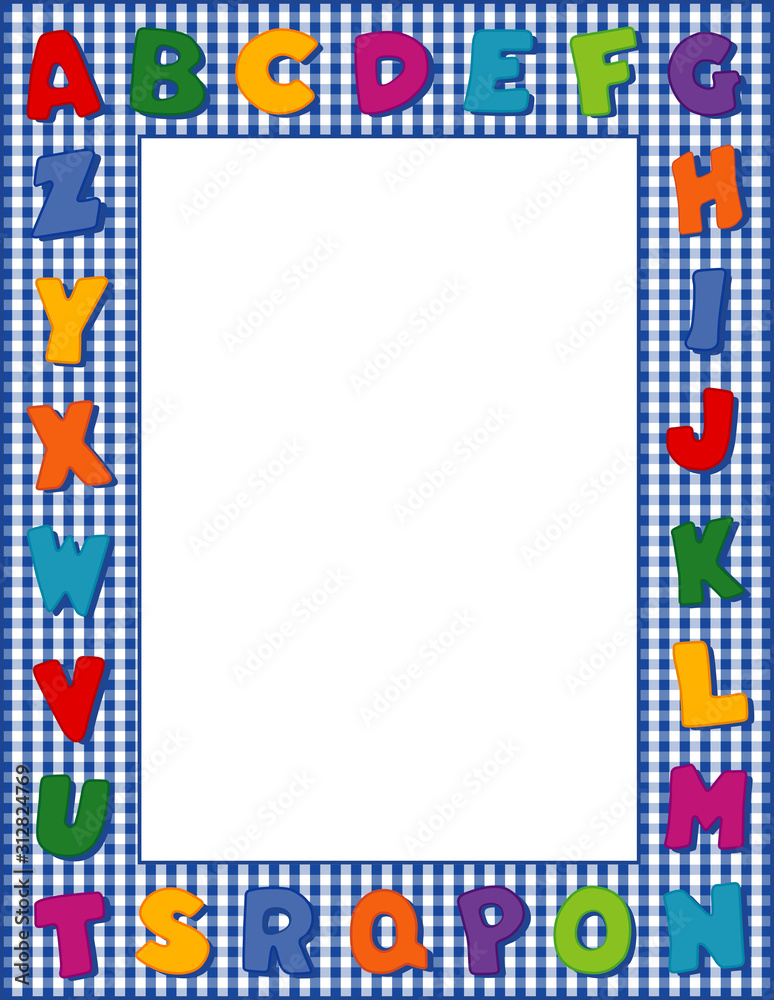 Alphabet Frame, Blue Gingham Check Border, polka dot alphabet, space to ...