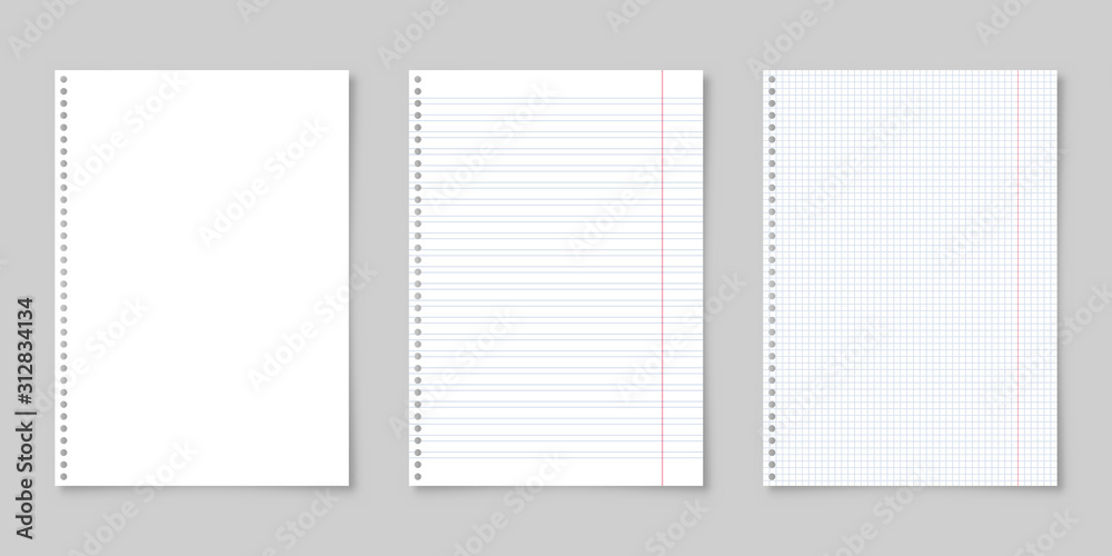 Realistic blank lined paper sheet with shadow in A4 format isolated on ...