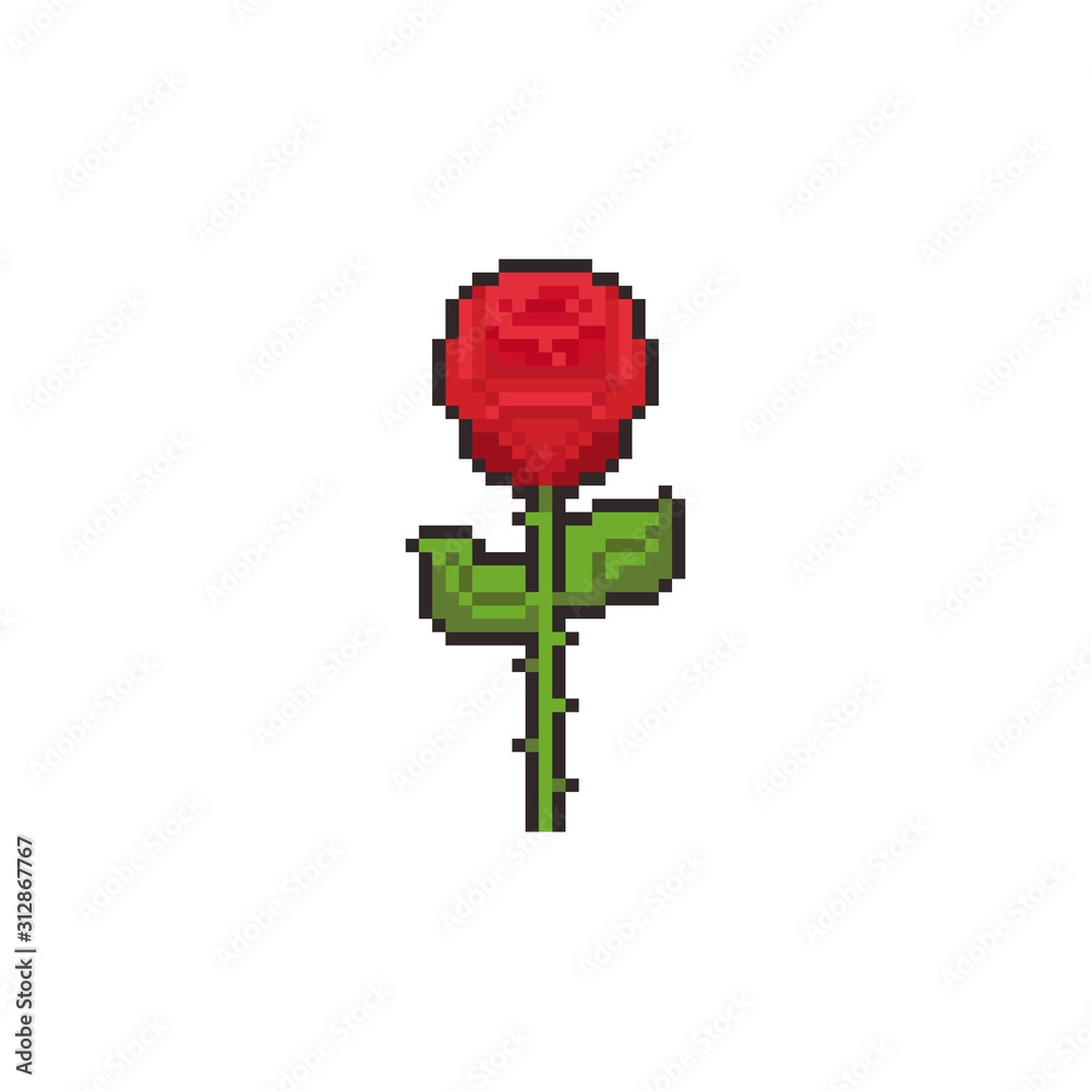 Pixel art rose flower icon. Stock Vector | Adobe Stock