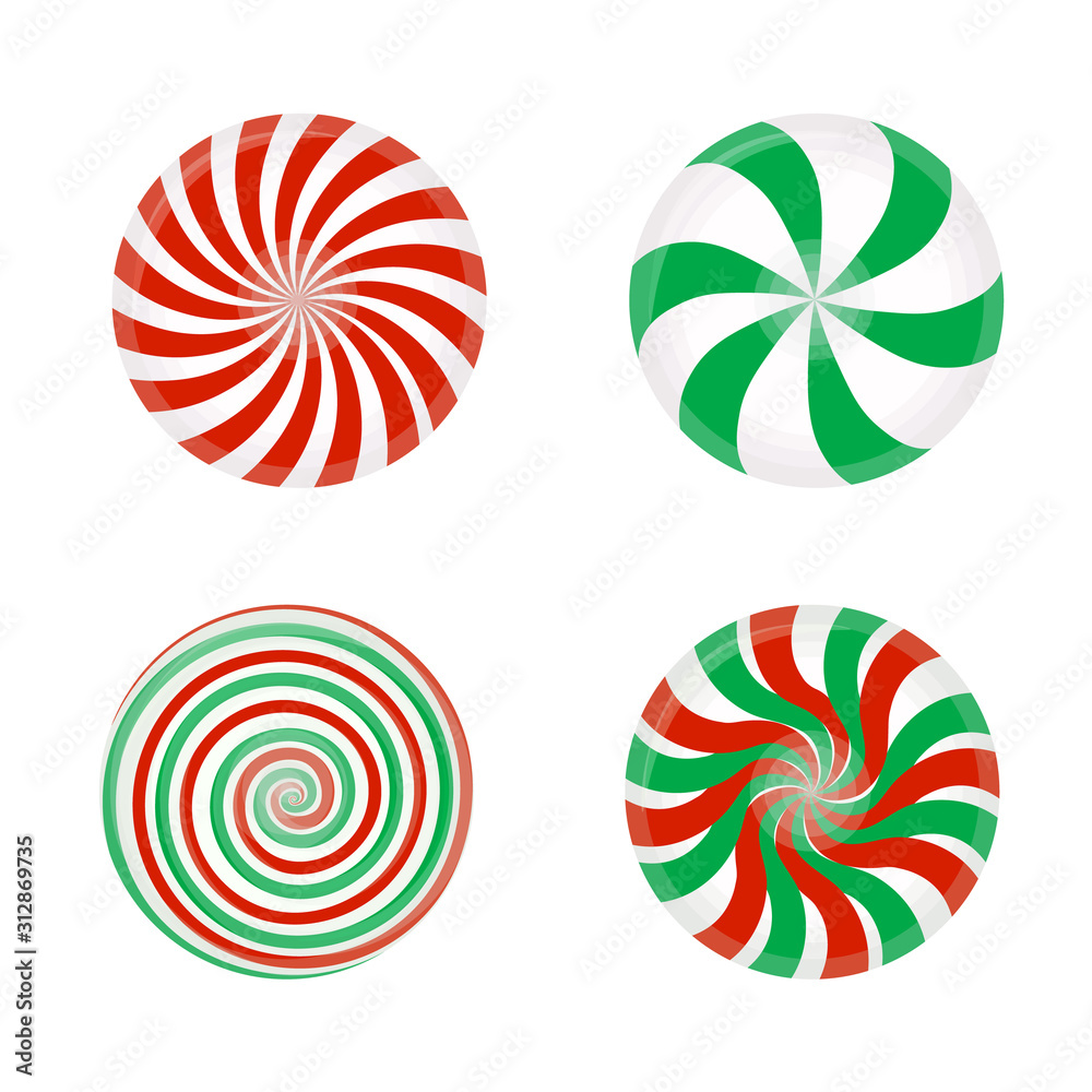 Set of striped candy without wrapper. Caramel, vector illustration ...