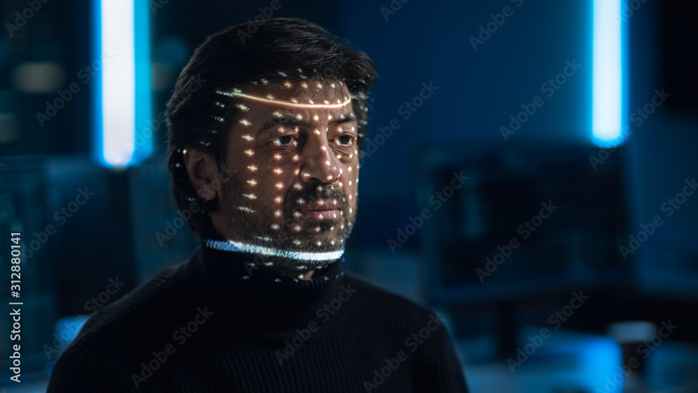 Biometric Facial Recognition Scanning Proccess. Man Getting Identified ...