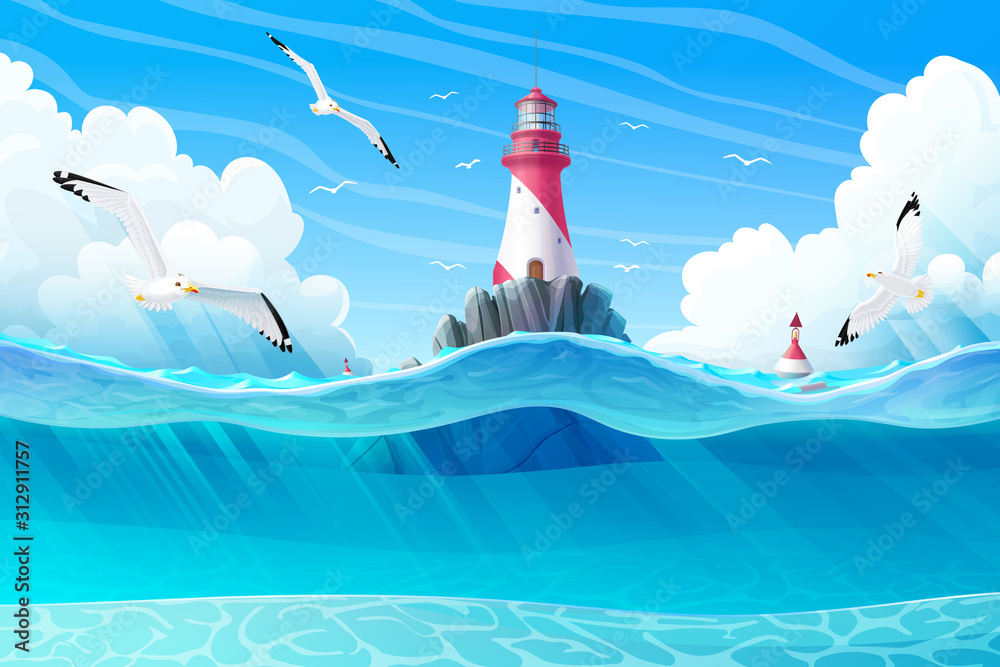 vector cartoon Lighthouse sea clipart Stock Vector | Adobe Stock