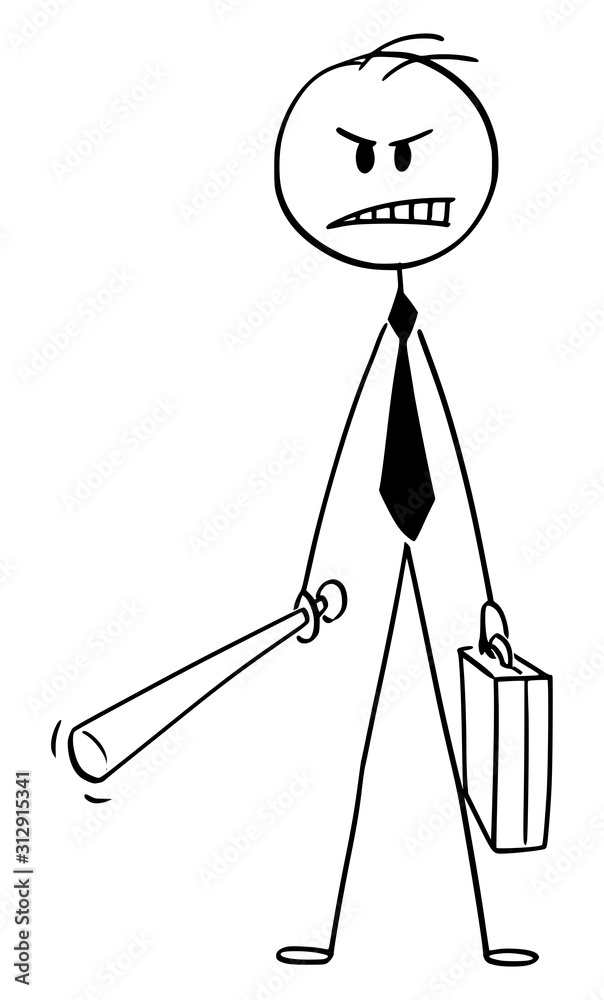 Vector cartoon stick figure drawing conceptual illustration of angry ...