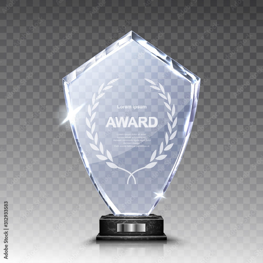 Glass award trophy or winner prize realistic vector illustration ...
