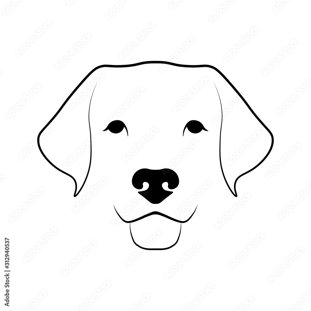 Dog head front view. Black linear sketch on white background. Vector ...