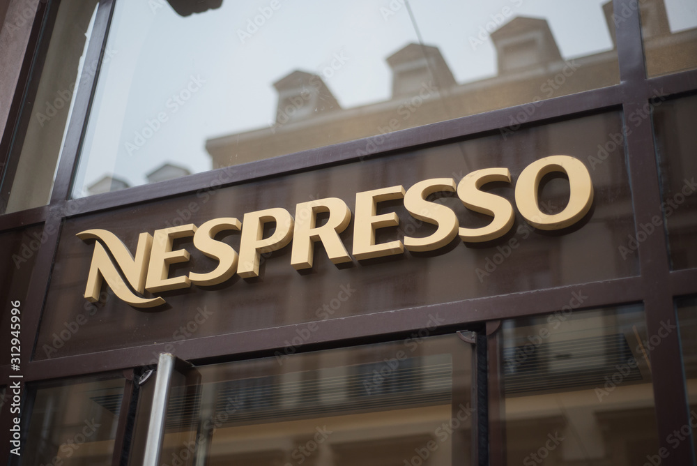 Strasbourg - France - 1 January 2020 - Closeup of nespresso sign on ...