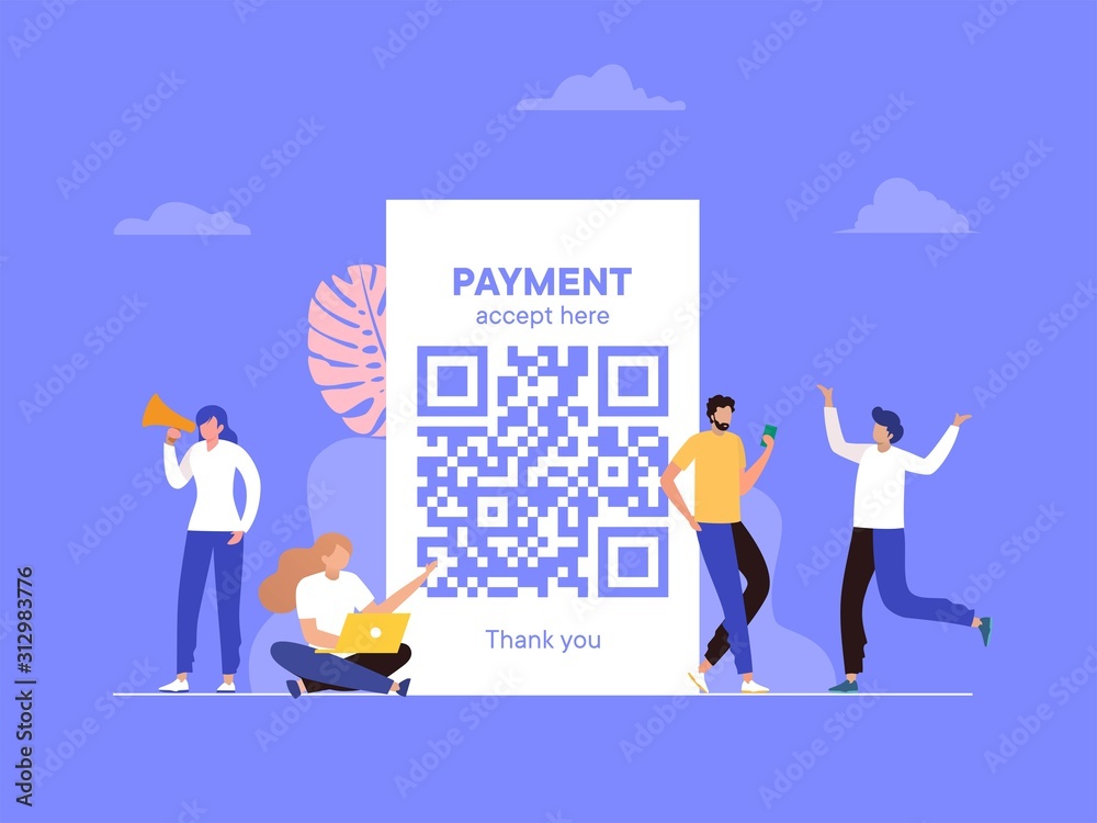 Vector de Stock QR code scanning vector illustration concept, people use smartphone and scan qr ...