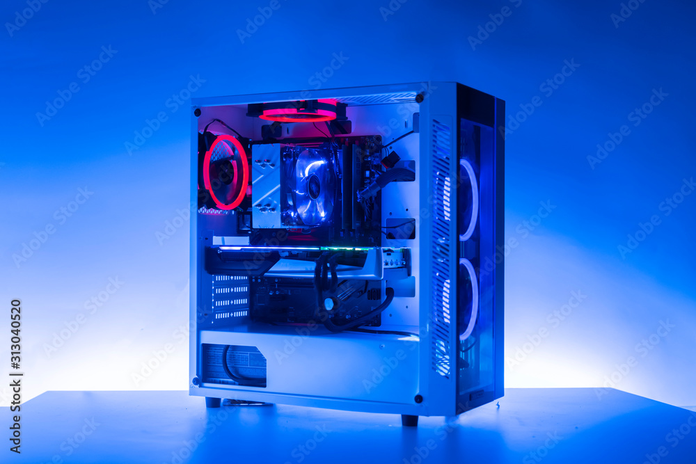 the new modern powerful gaming computer with beautiful rgb lights of ...
