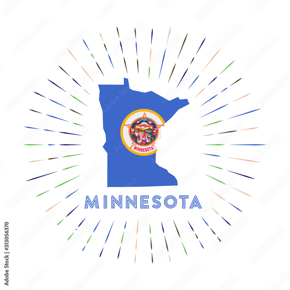 Stock-Vektorgrafik „Minnesota sunburst badge. The US state sign with a ...