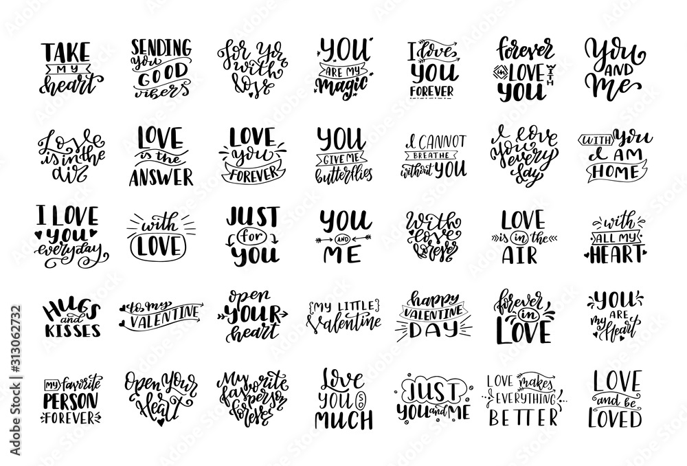 Set of hand drawn love quotes. Lettering about amour for poster ...
