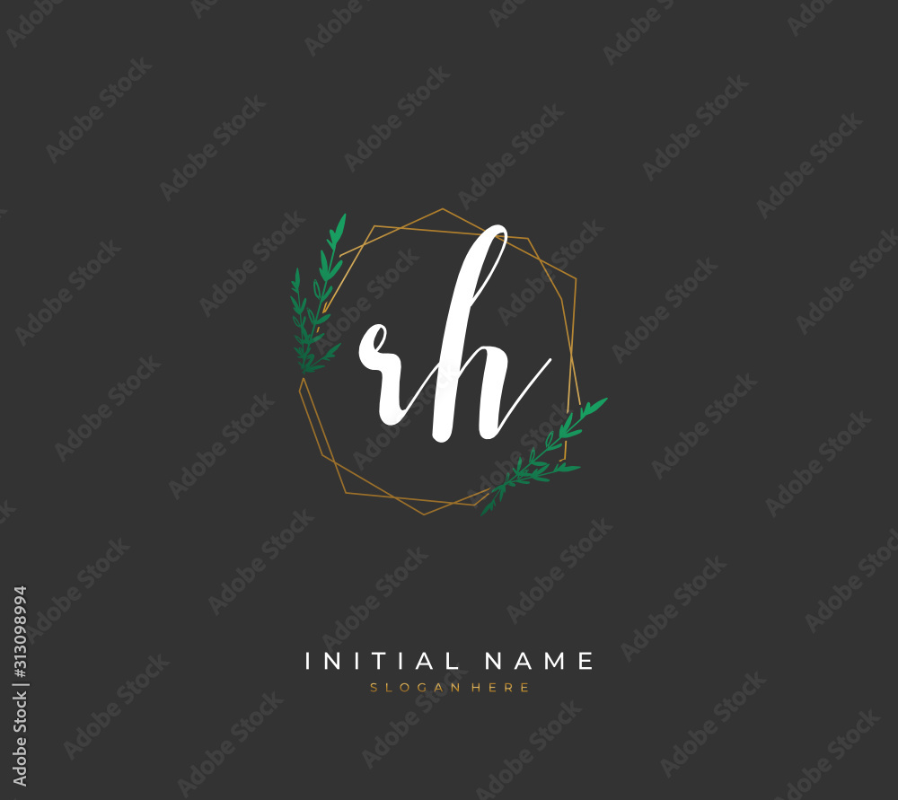 Handwritten letter R H RH for identity and logo. Vector logo template ...