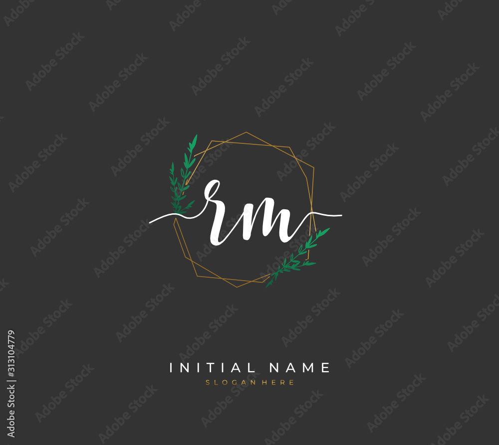 Handwritten letter R M RM for identity and logo. Vector logo template ...