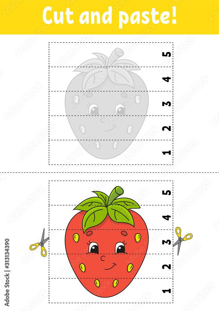 Learning numbers 1-5. Cut and glue. Strawberry character. Education ...