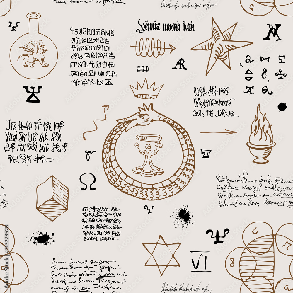 vector image of a seamless texture in the form of an alchemical formula ...