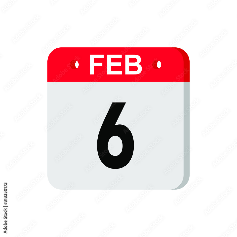 february 6 - Red calendar Icon. Calendar Icon with shadow. Flat style ...