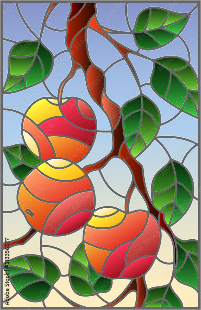 Illustration in the style of a stained glass window with the branches ...