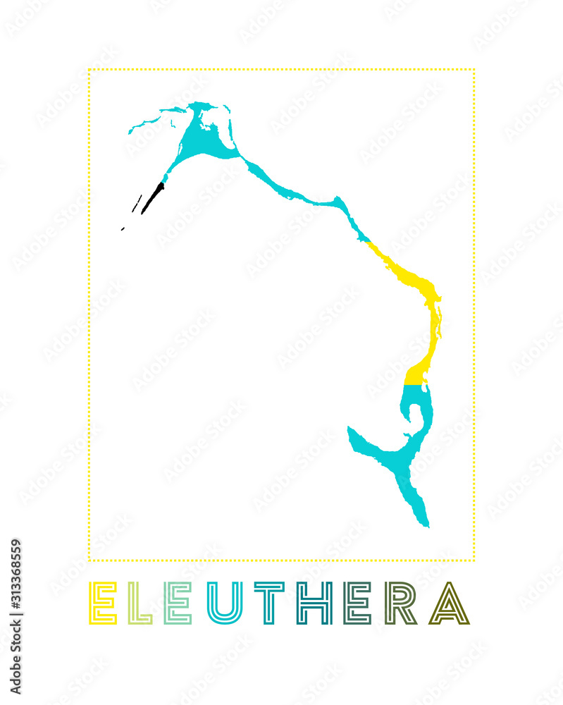 Eleuthera Logo. Map of Eleuthera with island name and flag. Artistic ...