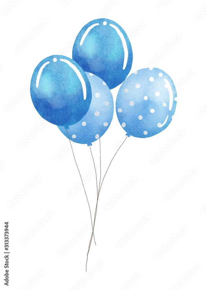 Watercolor of blue balloons Stock Illustration | Adobe Stock
