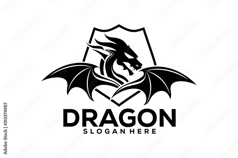 Dragon Shield Logo Icon, Dragon Logo Template, Dragon logo Vector ...