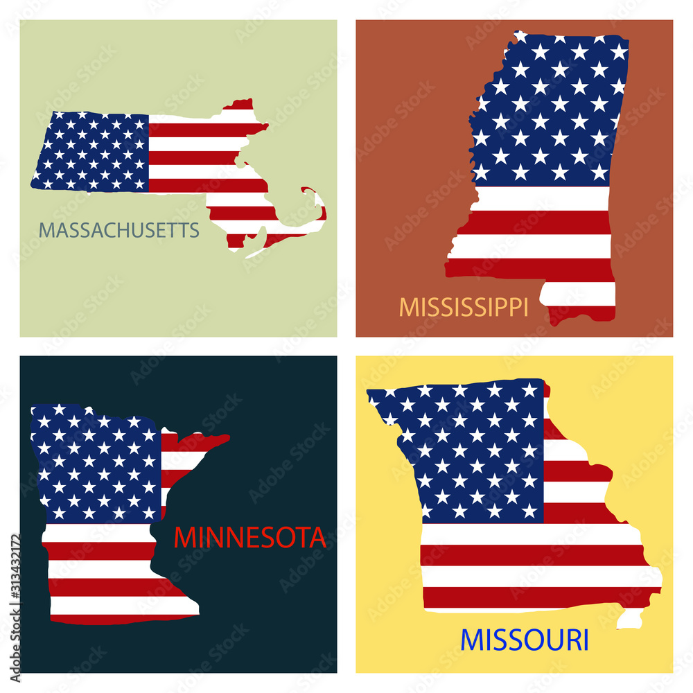 Vector de Stock Poster map of United States of America with state names ...