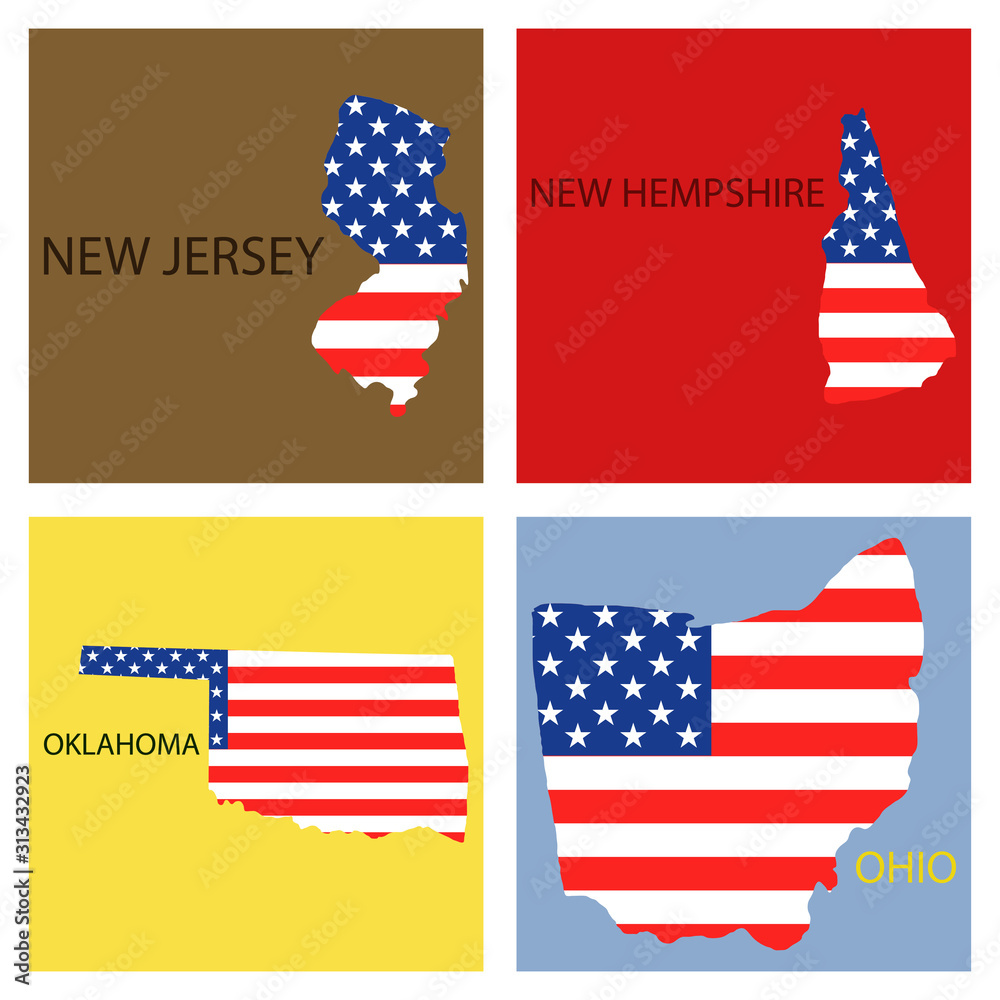 Poster map of United States of America with state names. Flag print map ...