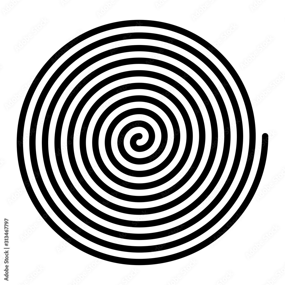 Large linear spiral. Archimedean spiral of black color with ten ...