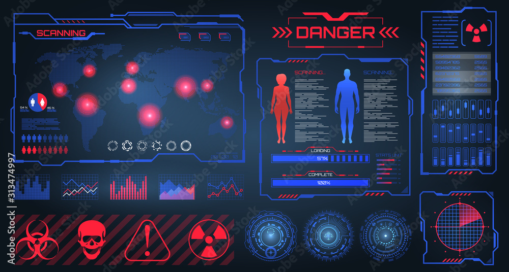HUD, UI, GUI Futuristic Frames User Interface. Apocalipsis, Epidemic ...