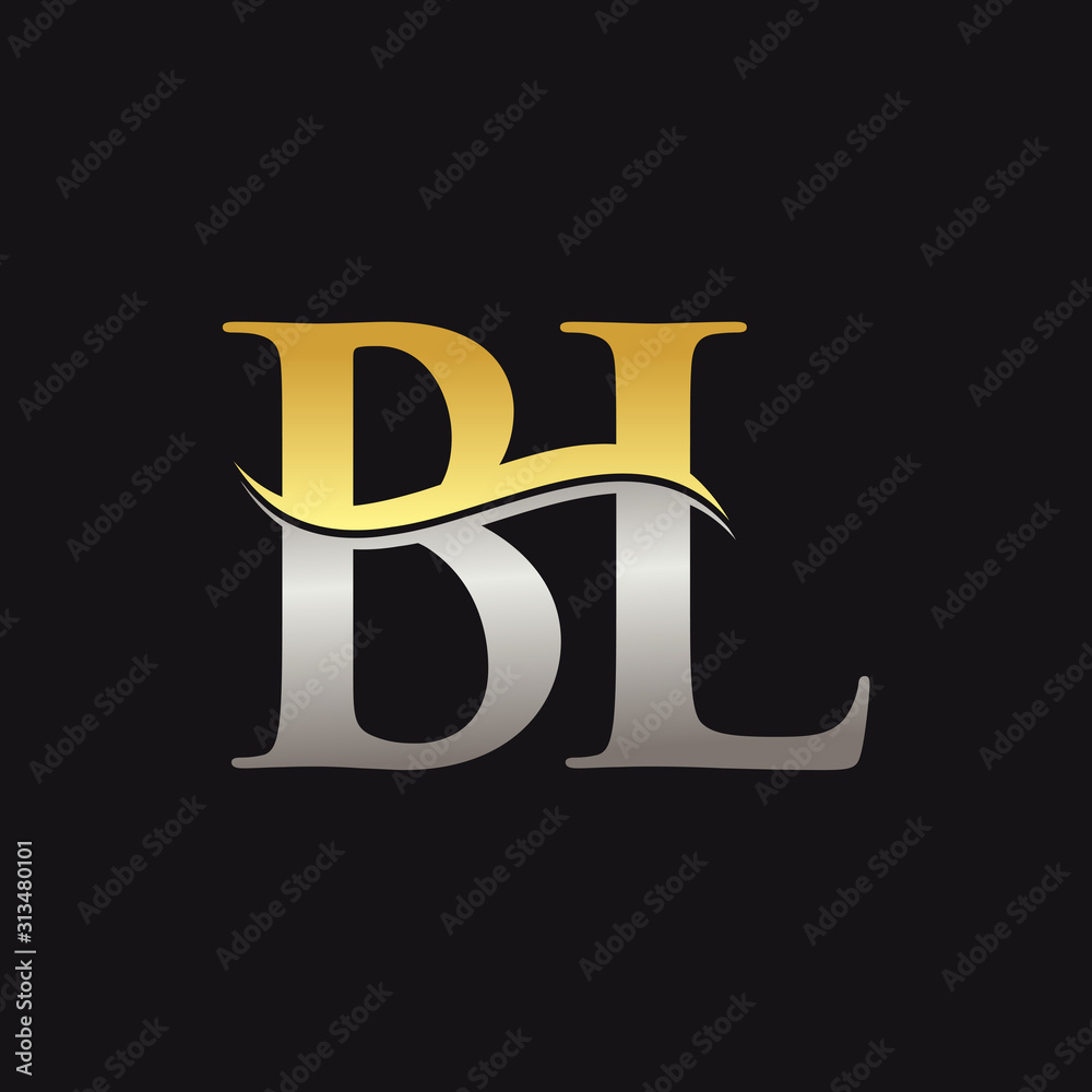 Initial Gold And Silver letter BL Logo Design with black Background. BL ...