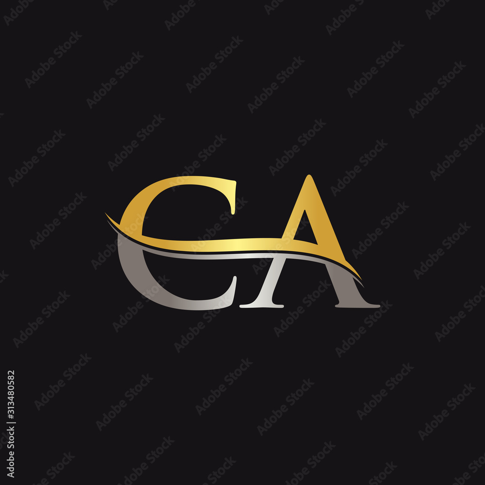 Initial Gold And Silver letter CA Logo Design with black Background. CA ...