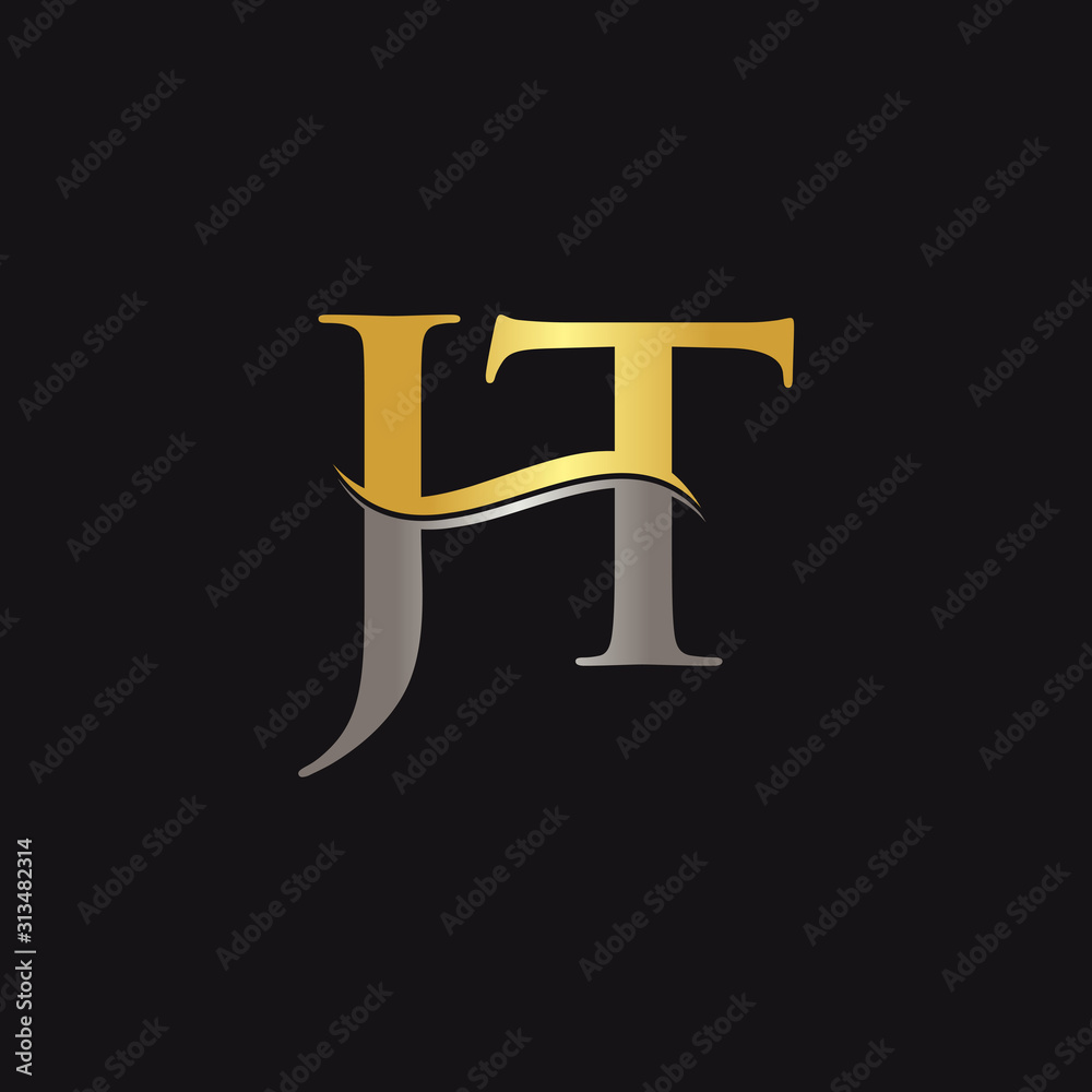 Initial Gold And Silver letter JT Logo Design with black Background. Abstract Letter JT logo ...